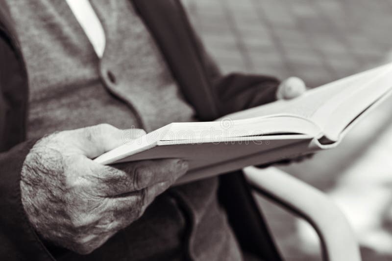 Old Man Reading a Book, in Black and White Stock Photo - Image of aged ...
