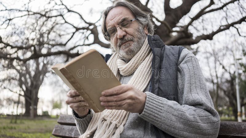Old Man Reading Book in the Park Stock Image - Image of spring, book ...
