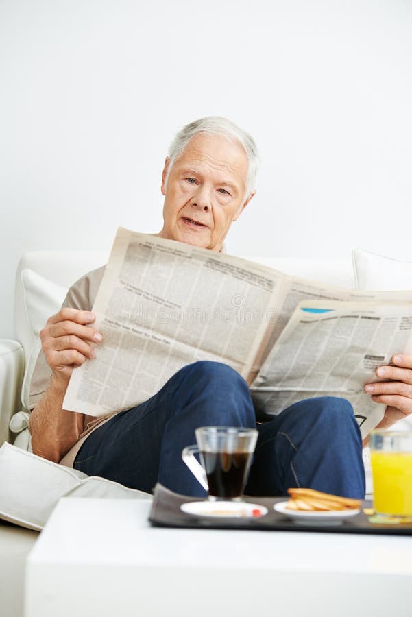 Old Man Reading a Newspaper Stock Image - Image of people, retirement ...