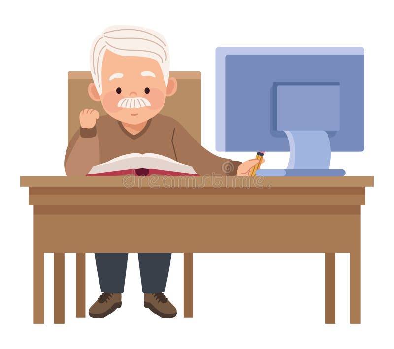 Old man reading textbook stock vector. Illustration of study - 242110531