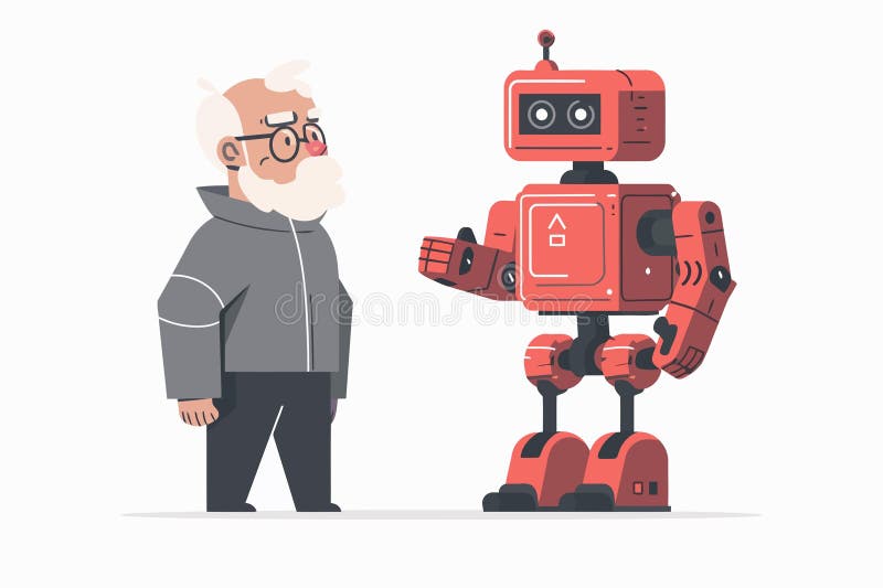 Old Man and Robot Isolated Vector Style Stock Vector - Illustration of ...