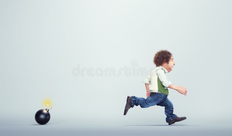 Old man running of a bomb stock illustration. Illustration of escape ...