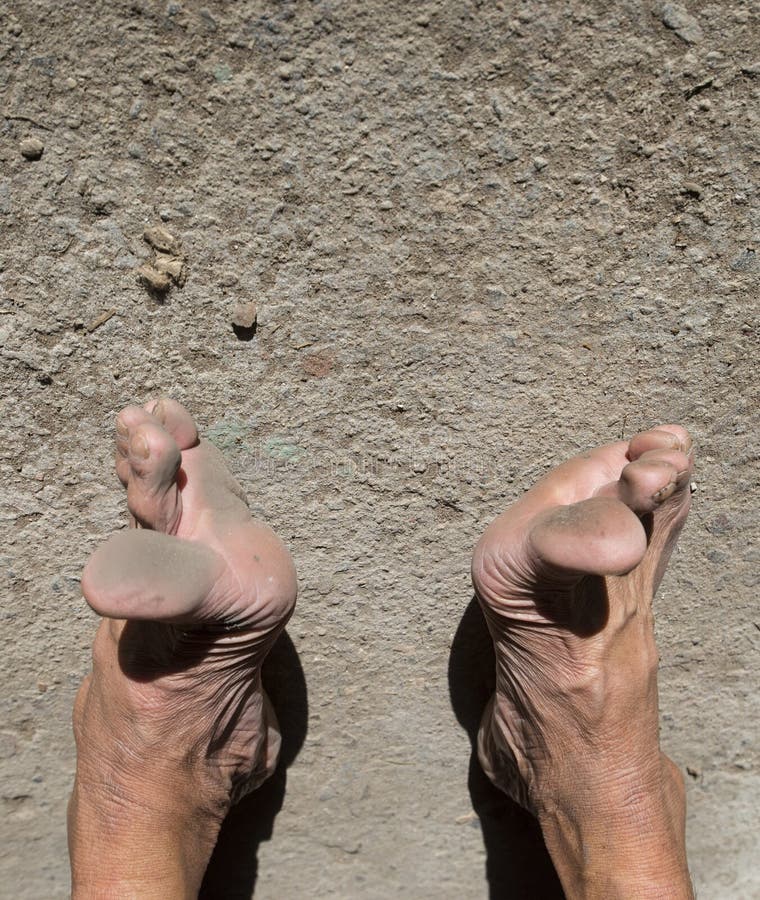 The Old Man S Bare Feet Had Wrinkled Skin on the Empty Concrete Floor ...