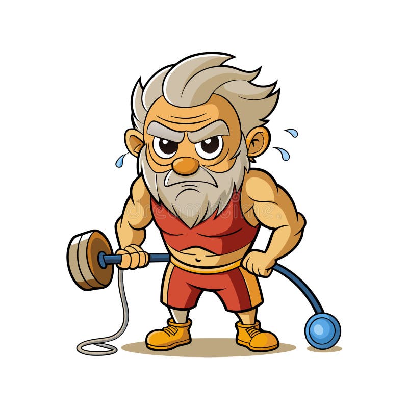 Old Man S Clumsy Weightlifting Session Stock Illustration ...