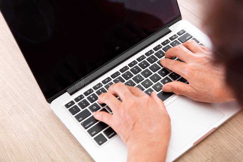 Old Man`s Hand Typing Input on a Computer Keyboard Stock Photo - Image ...