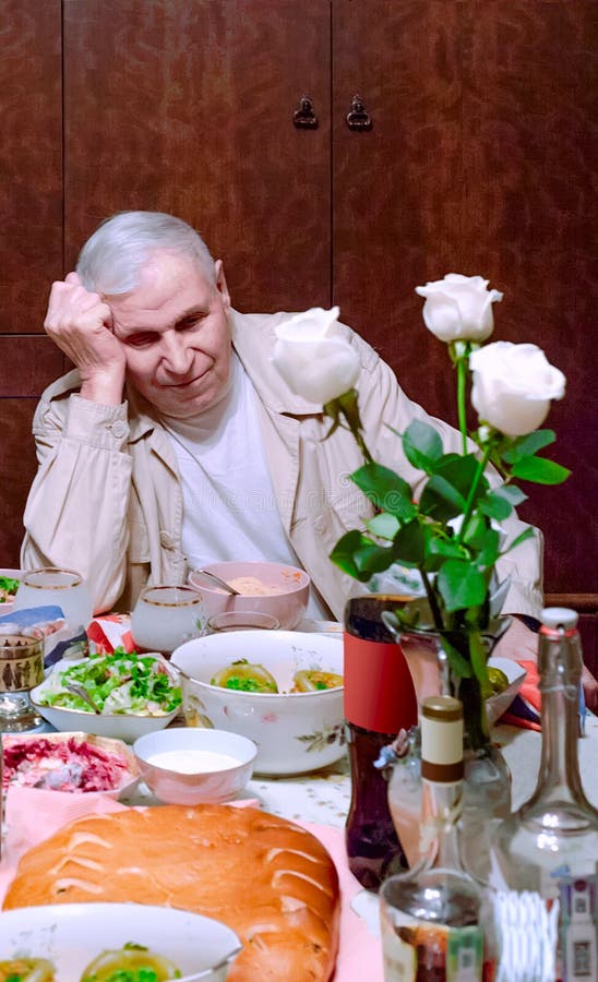 The Old Man is Sad after the Holiday Feast Stock Image - Image of ...