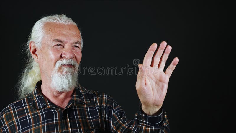 The Old Man Says Hi with His Hand Stock Photo - Image of senior, aged ...