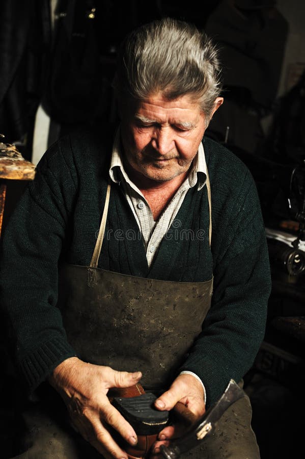 Old Man, Shoemaker, Repairing Old Handmade Stock Image - Image of ...