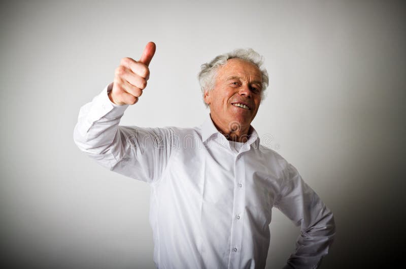 Old Man and Sign of Approval Stock Photo - Image of crazy, showing ...