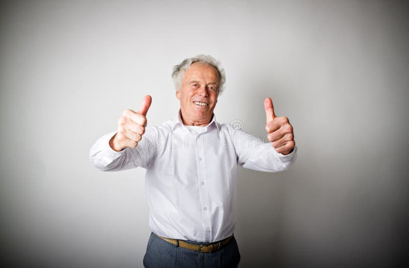 Old Man and Sign of Approval Stock Photo - Image of crazy, showing ...