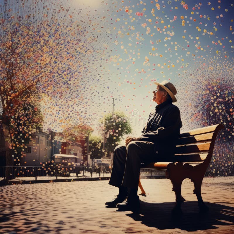 Old Man Sitting on Bench and Looking at Camera Stock Illustration ...