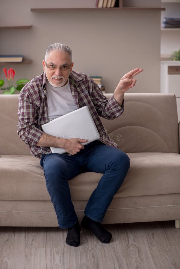 Old Man Working from Home during Pandemic Stock Image - Image of ...