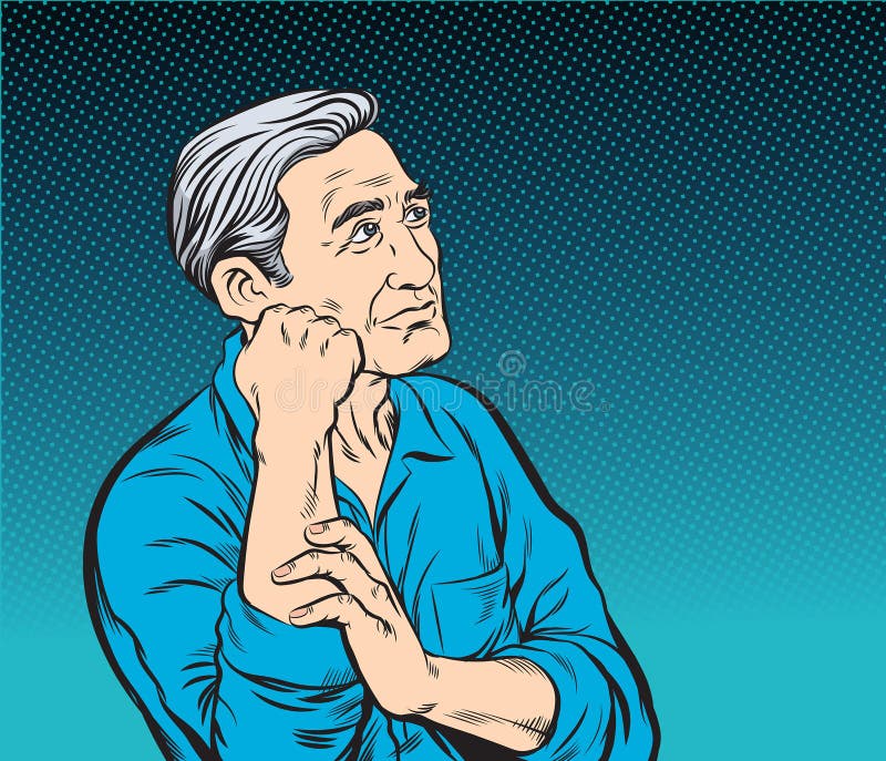 The Old Man Sitting and Thinking.Pop Art Vector Illustration Stock ...