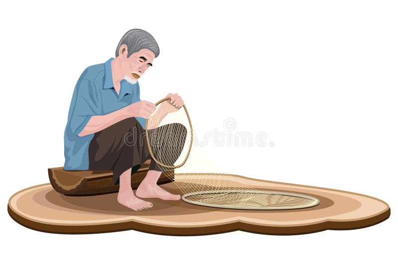 Old Man Sitting and Weaving Net Vector Design Stock Vector ...