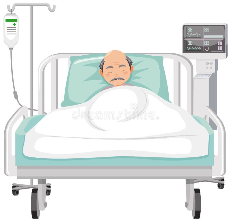 Old Man Sleeping in Hospital Bed Stock Vector - Illustration of drawing ...