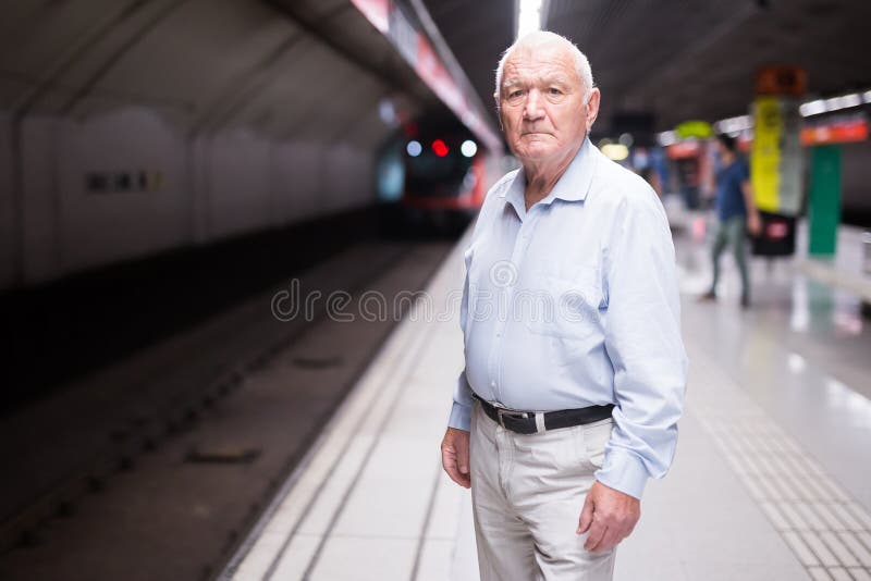 Old man in subway station stock photo. Image of transport - 238148394