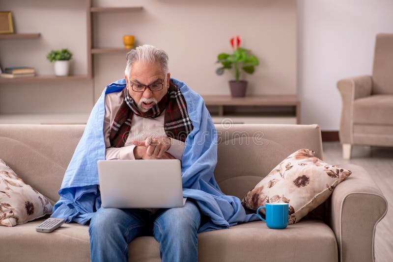 Old man suffering at home stock image. Image of cold - 251959883