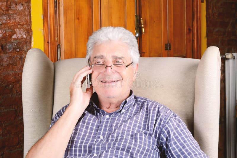 Old man talking on phone. stock image. Image of caucasian - 98898719