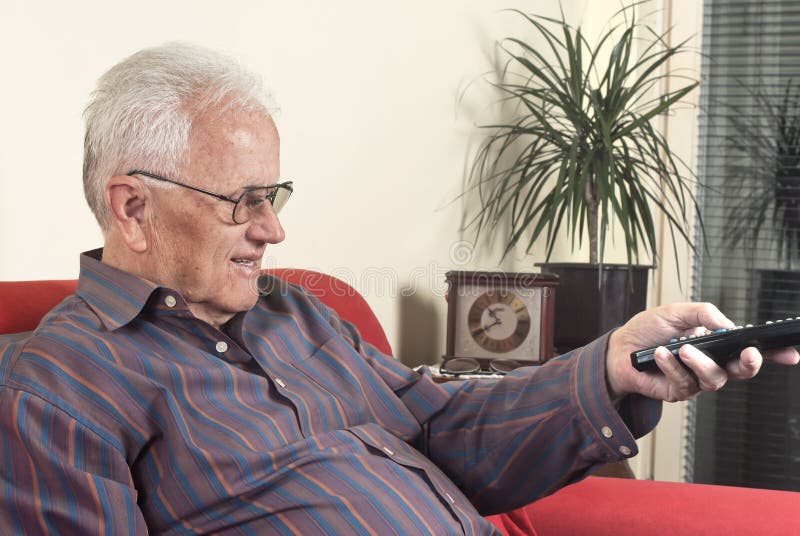 Old Man with Television Remote Control Stock Image - Image of remote ...