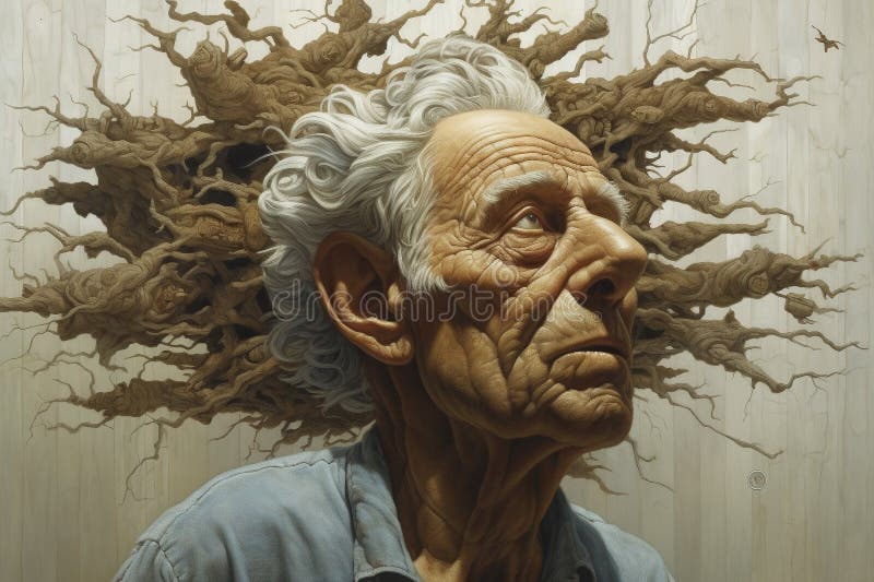 An Old Man with Tree Roots Coming Out of His Head, Representing ...