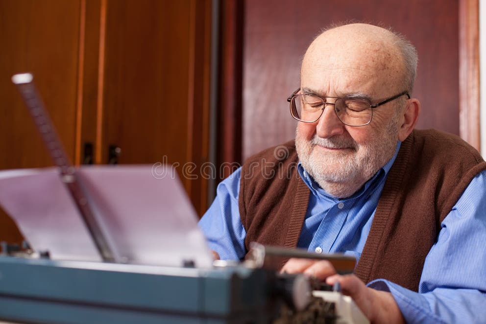 Old Man Typing on a Typewriter Stock Image - Image of author, elderly ...