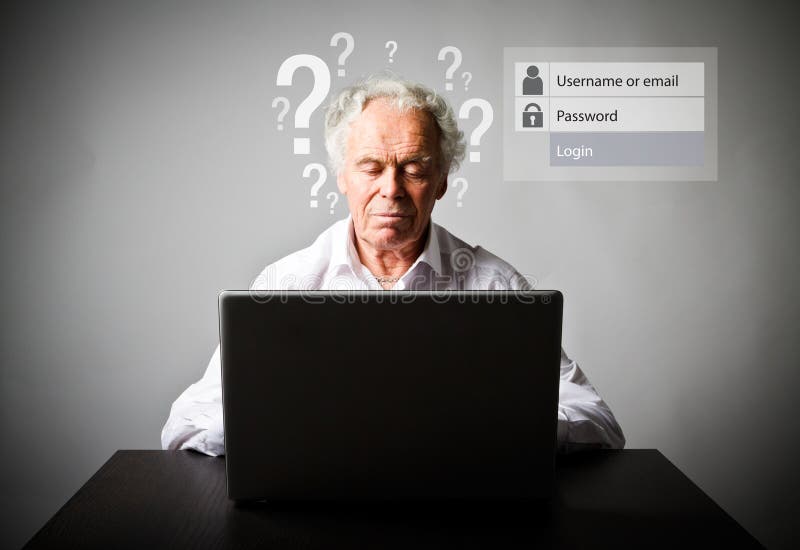 Old Man Using a Laptop. Forgot Password Concept. Stock Image - Image of ...