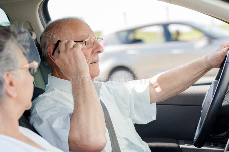 Old Man Using Mobile Phone while Driving Stock Image - Image of ...
