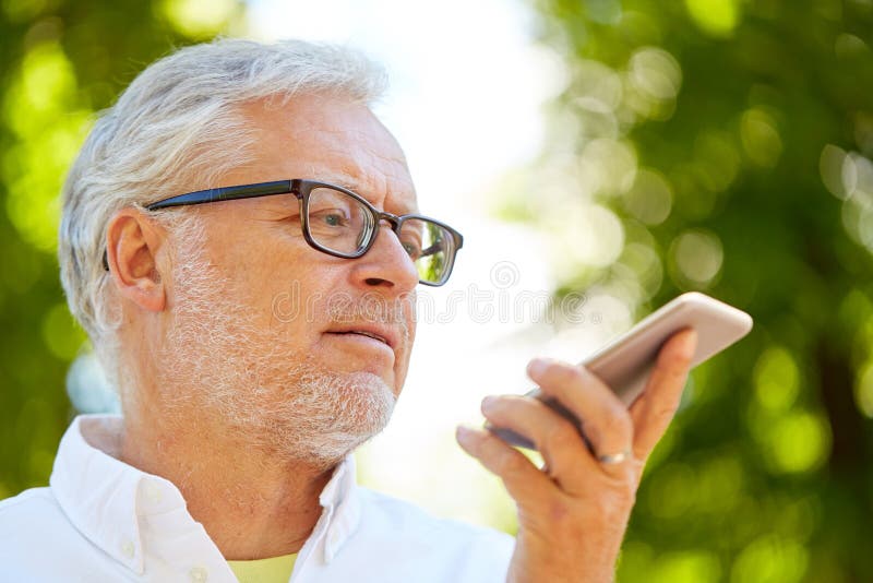 Old Man Using Voice Command Recorder on Smartphone Stock Photo - Image ...