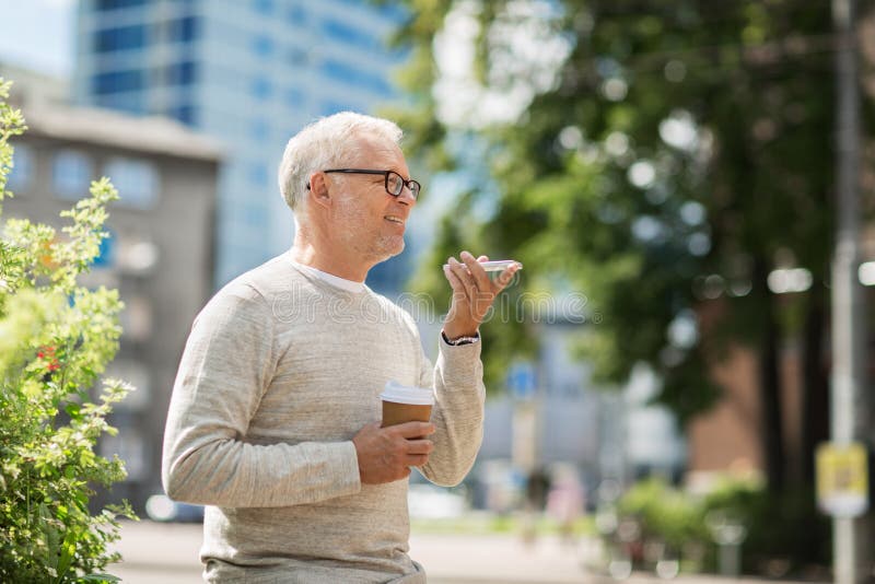 Old Man Using Voice Command Recorder on Smartphone Stock Image - Image ...