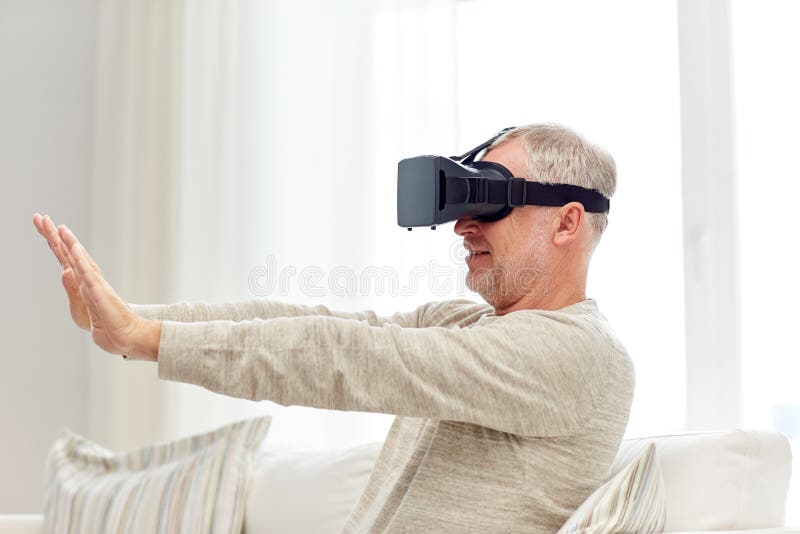 Old Man in Virtual Reality Headset or 3d Glasses Stock Image - Image of ...
