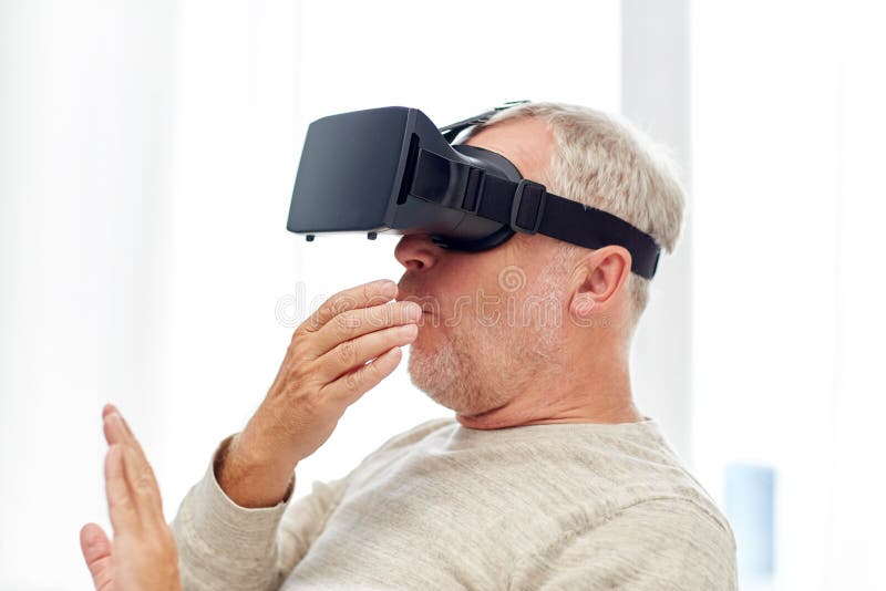 Old Man in Virtual Reality Headset or 3d Glasses Stock Photo - Image of ...