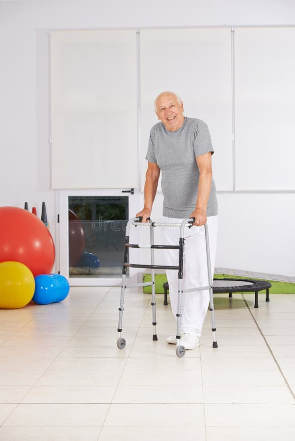 Old Man with Walker in Physiotherapy Stock Image - Image of disabled ...