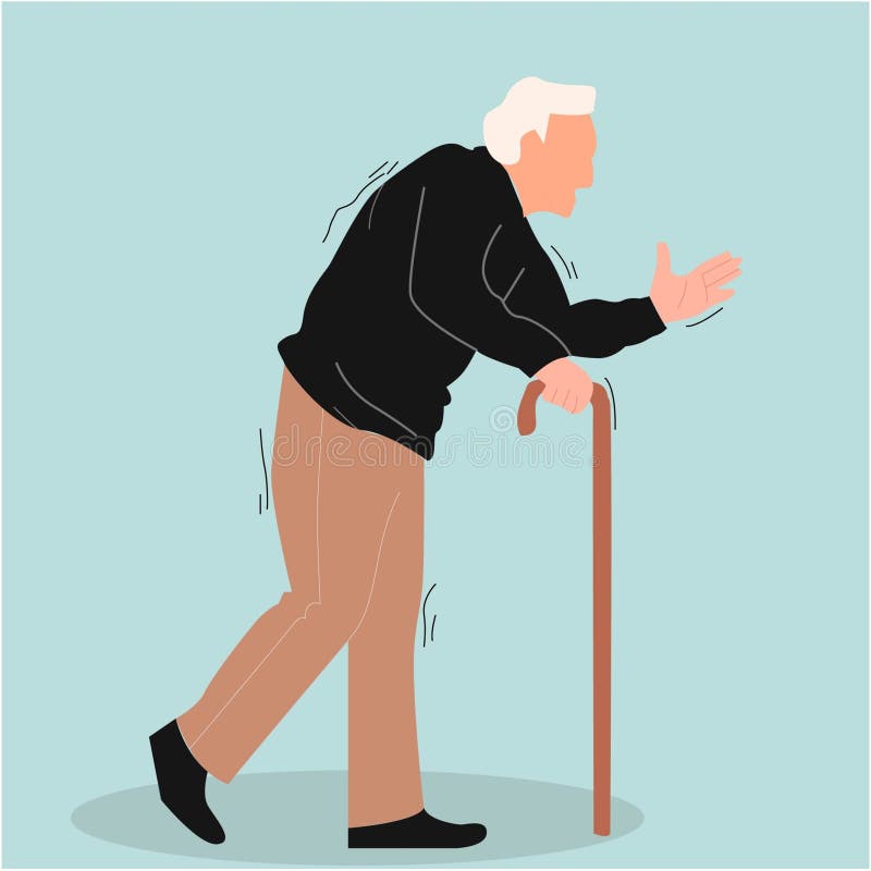 Old Man Walking Stick Using Smartphone Elderly Grandfather Walk Stock
