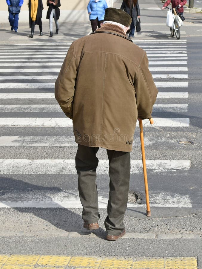Old Man Walks at the Pedestrian Crossing Stock Image - Image of ...