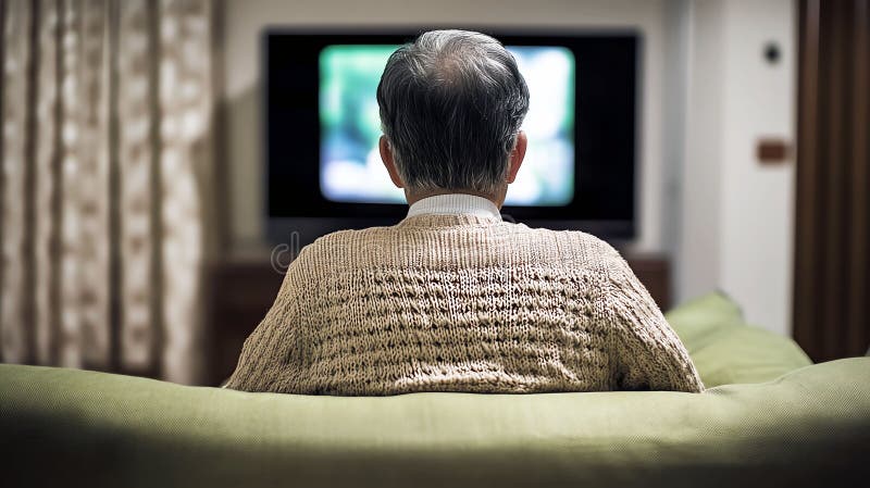 Old Man Watching TV, AI Generated Stock Illustration - Illustration of ...
