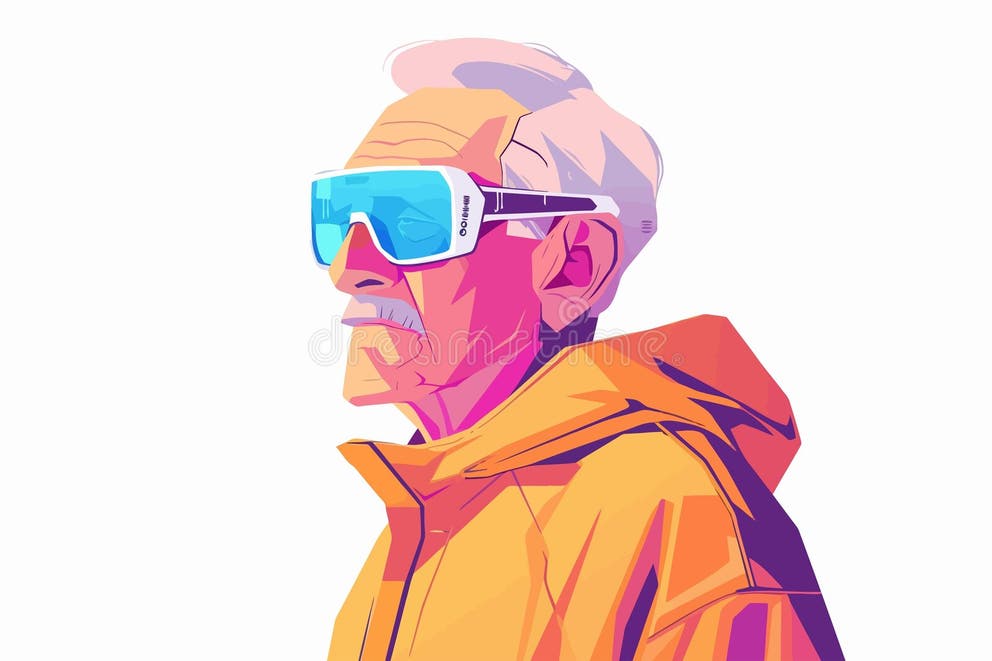 Old Man with Wearable Spatial Computer on Face Isolated Vector Style ...