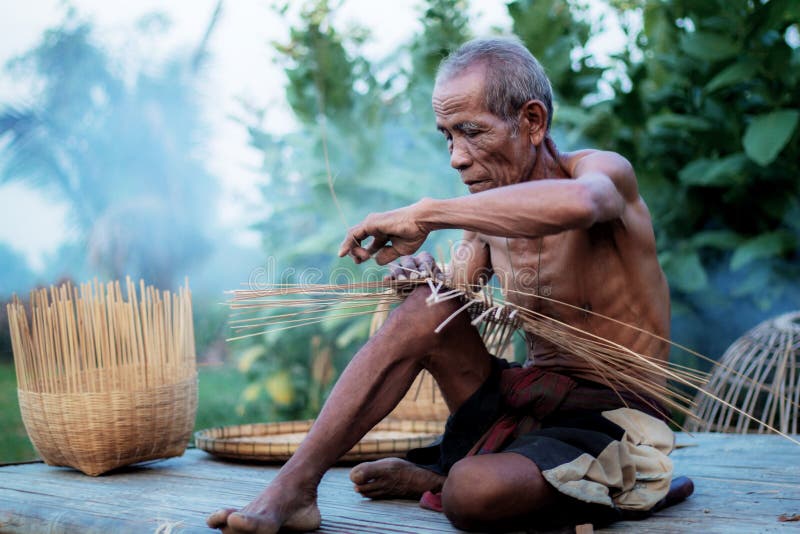 Old Man are Weaving in Countryside. Stock Photo - Image of thai, life ...