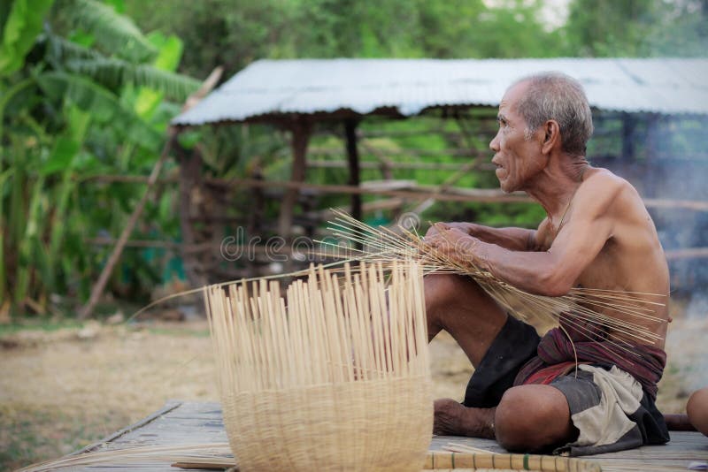 Old Man are Weaving in Countryside. Stock Photo - Image of design ...