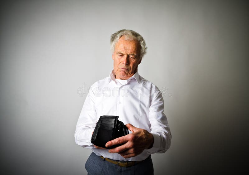 Old Man in White and Empty Wallet. Stock Photo - Image of bankrupt ...
