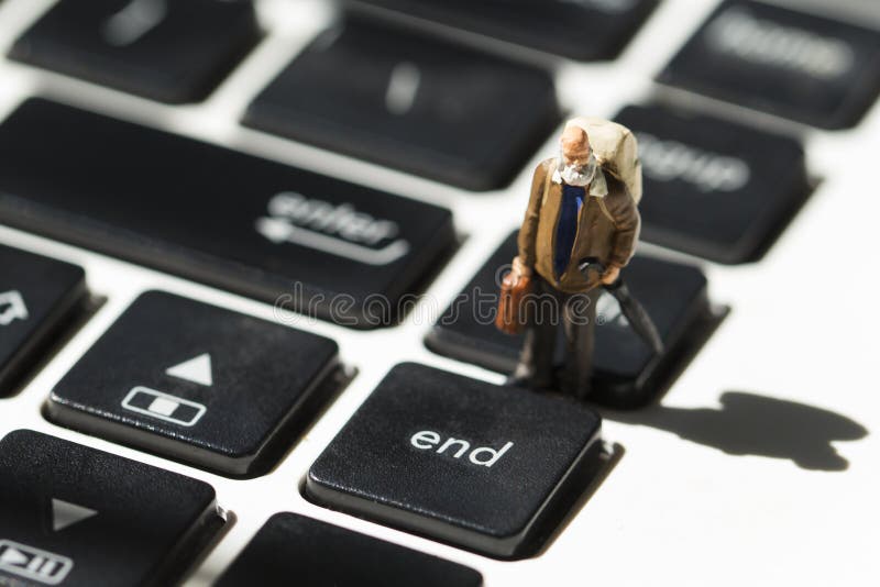 Old Man on White Notebook Keyboard. Computer Keyboard Closeup with ...
