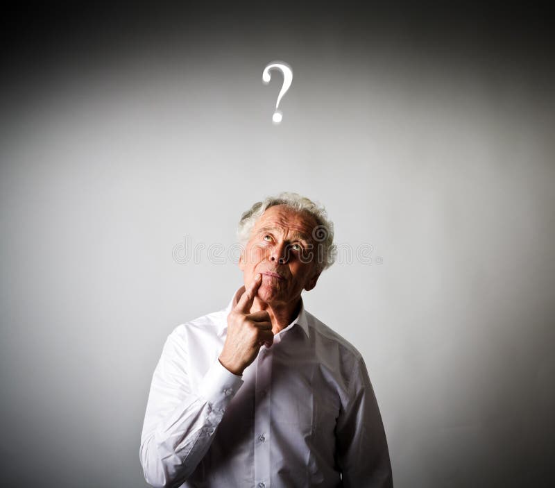 Old Man in White and Question Mark. Stock Photo - Image of elder ...