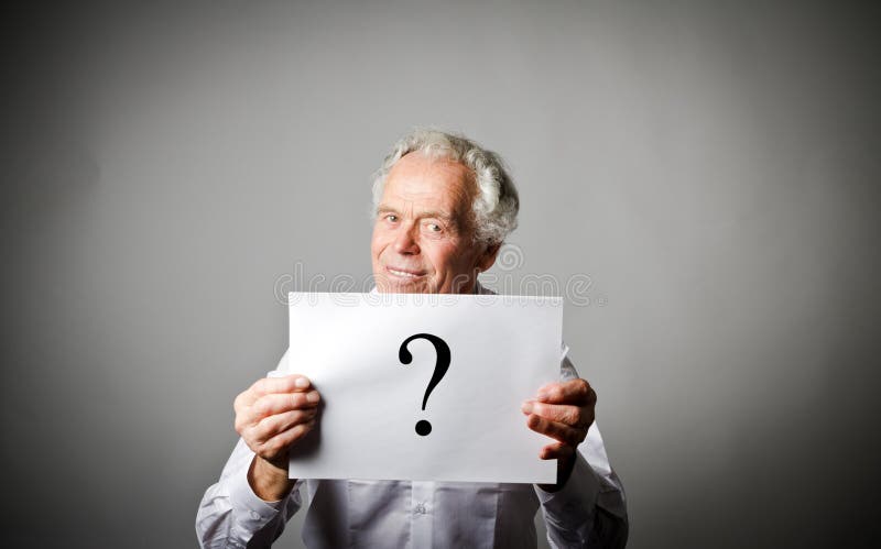 Old Man in White and Question Mark. Stock Image - Image of grandfather ...