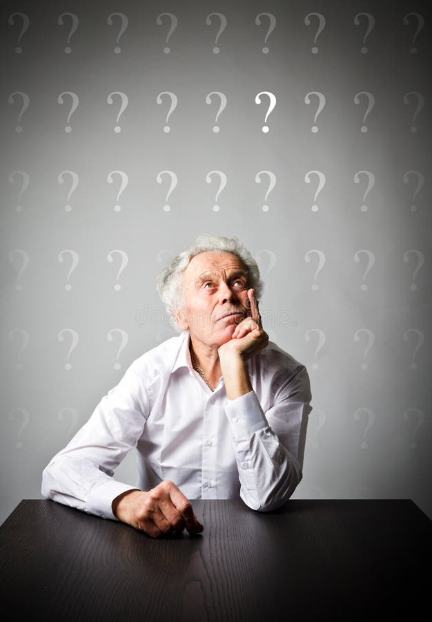 Old Man in White and Question Marks. Stock Image - Image of concept ...