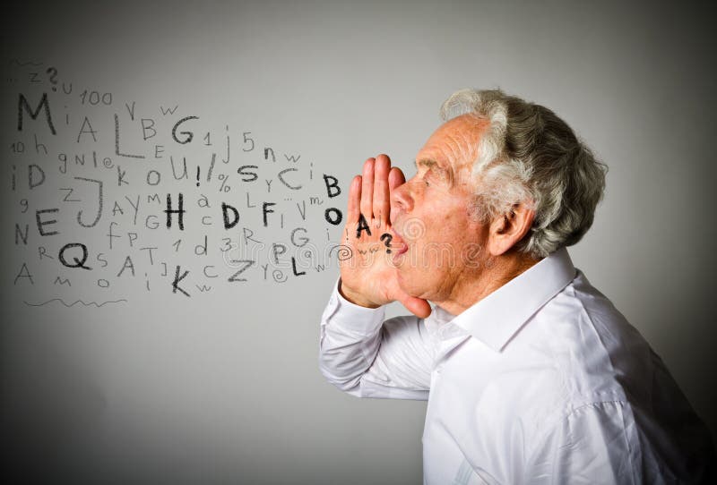 Old Man in White is Screaming. Stock Image - Image of report, phrases ...