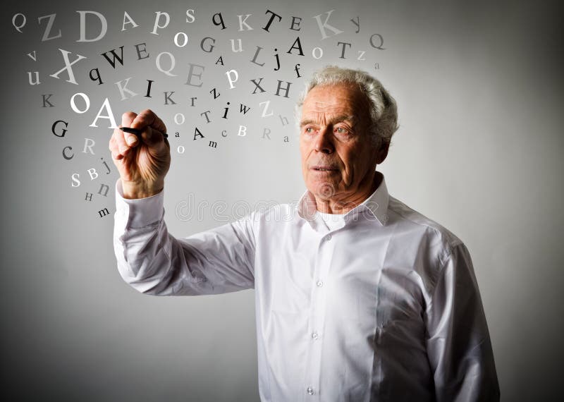 Old Man is Writing Something. Stock Image - Image of artist, look ...