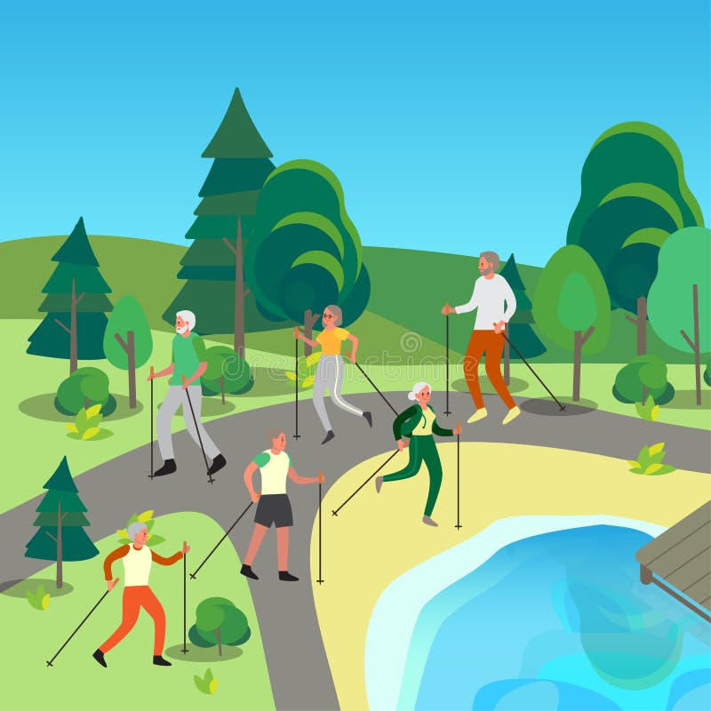 Old Man and Woman Doing Nordic Walking Together in Public Park. Stock ... Old Man and Woman Doing Nordic Walking Together in Public Park. Stock ...