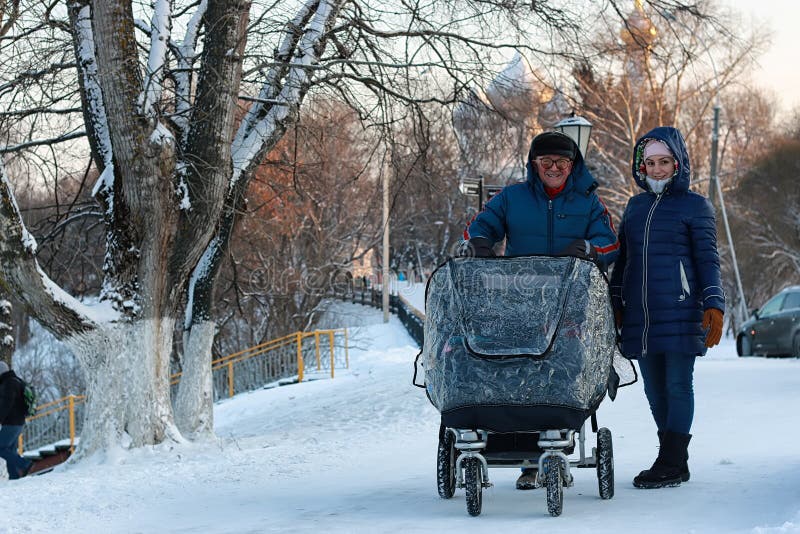 Old Man Woman Walk Stroller Winter Stock Photos - Free & Royalty-Free ...