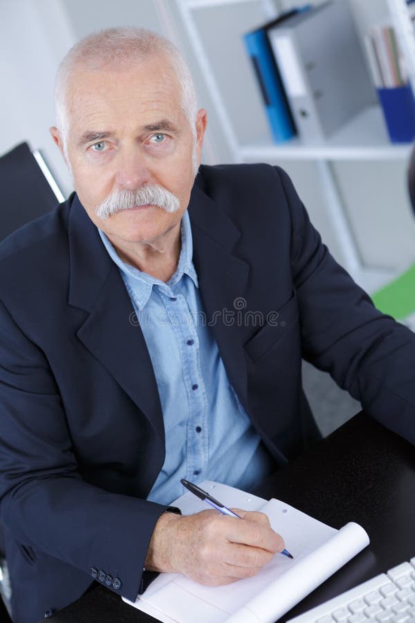 Old Man at Work Taking Notes Stock Photo - Image of success, portrait ...