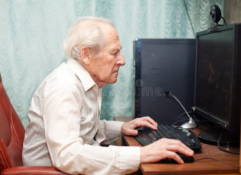 Old Man Working On Computer Stock Image - Image of casual ... Old Man Working On Computer Stock Image - Image of casual ...