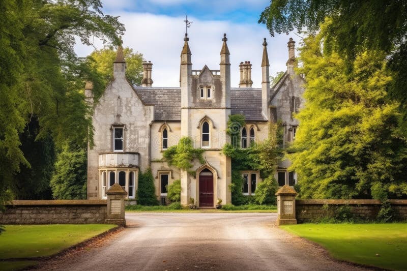 Old Manor House with Decorative Stonework and Tall Spires Stock Image ...